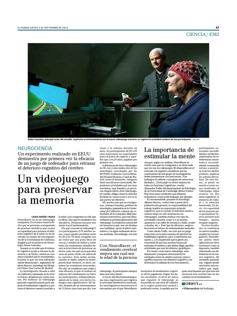 NeuroRacer Video Juego para Preservar La Memoria | PDF | Videojuegos ...