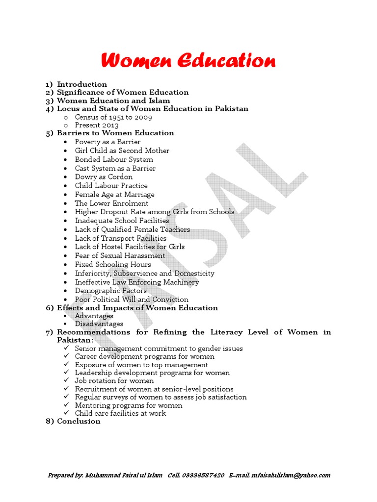 Women Education in Pakistan | PDF | Female Education | Literacy