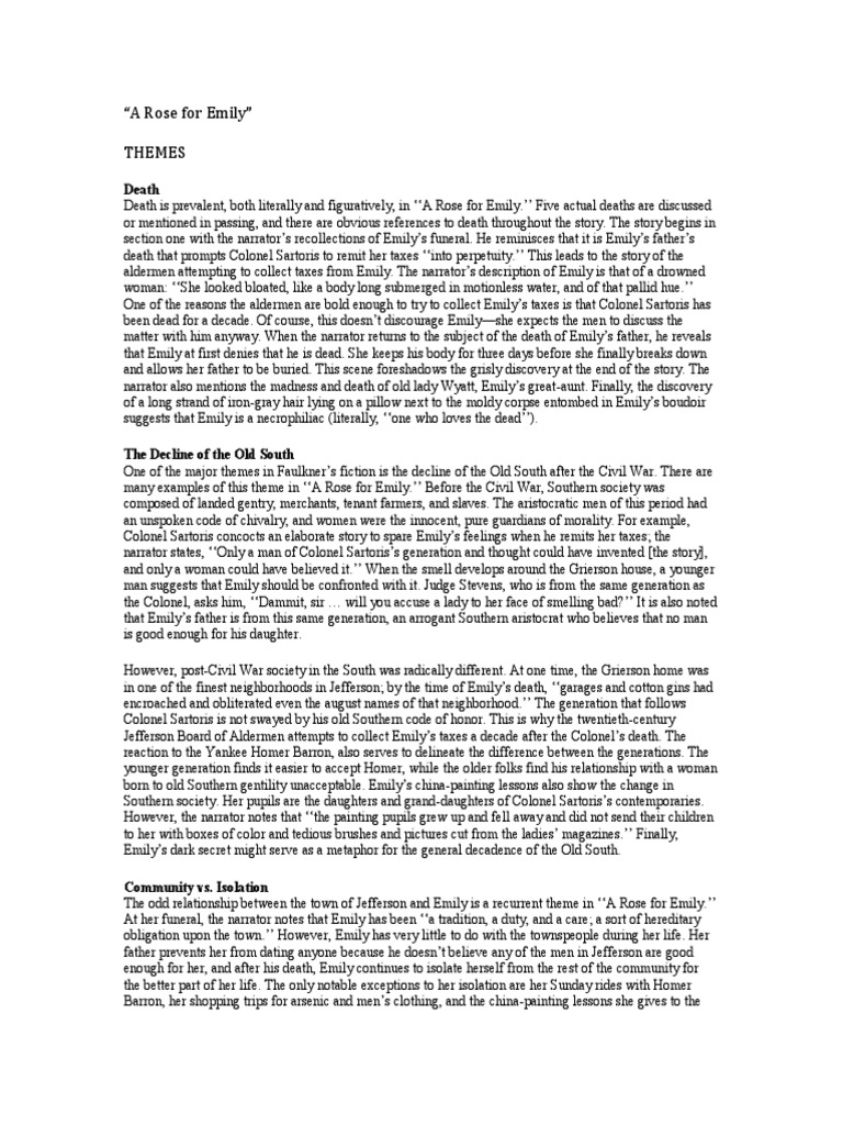 A Rose For Emily NOTES | PDF | William Faulkner | Narration