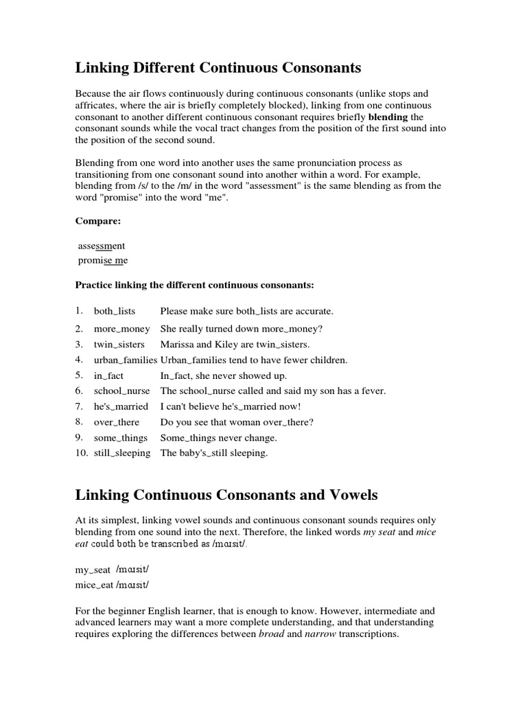Linking Different Continuous Consonants | PDF | Consonant | Phonology