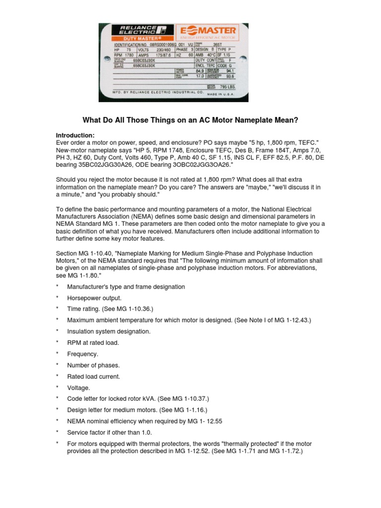 Understanding AC Motor Nameplate Data | PDF