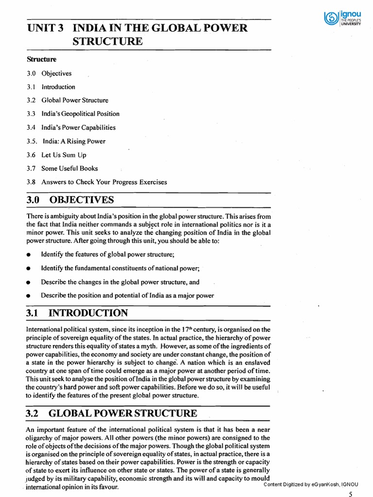 Unit India in The Global Power Structure: Objectives | PDF | Great ...