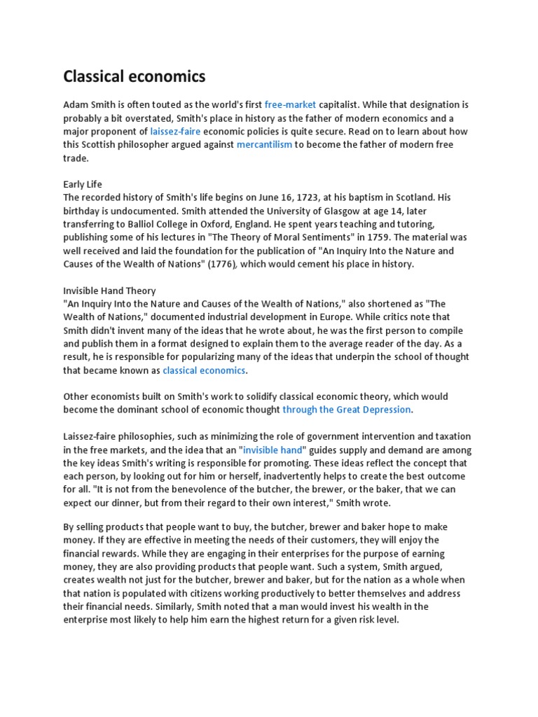 Classical Economics: Free-Market Laissez-Faire Mercantilism | PDF ...