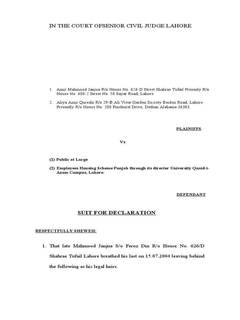 Amir Mahmood Janjua Vs Aliya Ami Qureshi 07.10.08 | PDF | Public Law ...