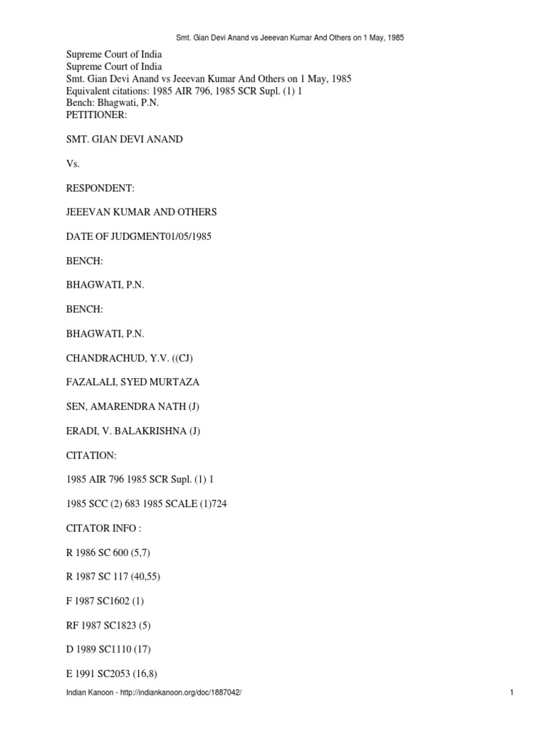 Smt. Gian Devi Anand Vs Jeeevan Kumar and Others On 1 May, 1985 | PDF | Leasehold Estate | Eviction