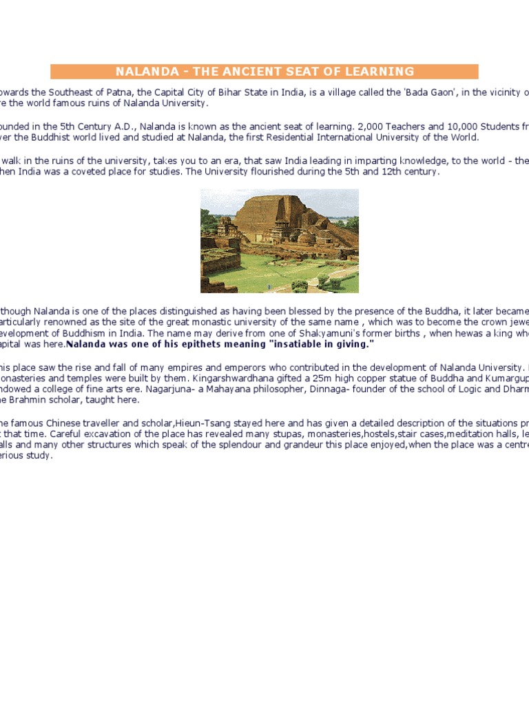 Nalanda - The Ancient Seat of Learning | PDF | Religious Comparison ...