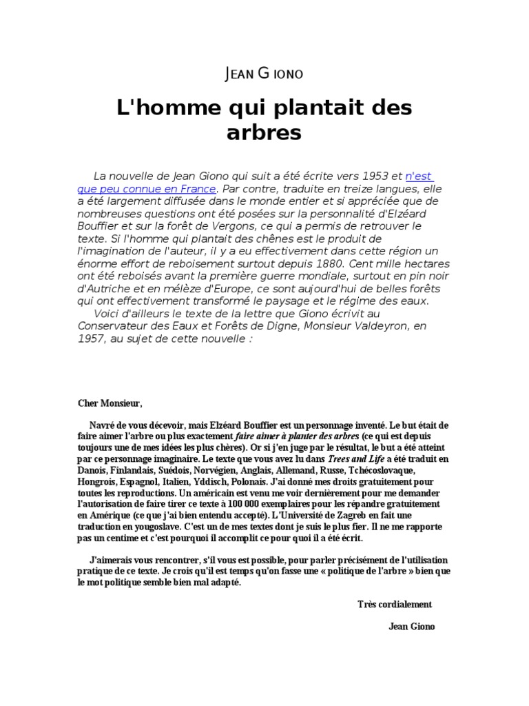 Jean Giono - L'Homme Qui Plantait Des Arbres | PDF | Forêt | Plantes