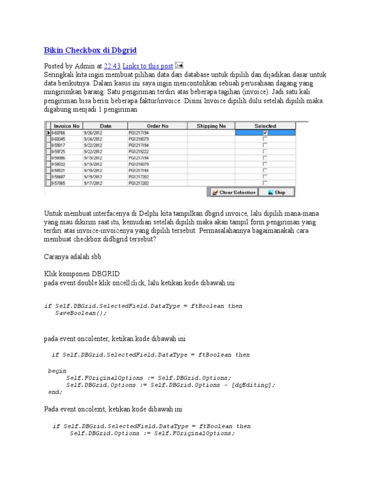 Checkbox di DBGrid Delphi untuk Pengiriman | PDF