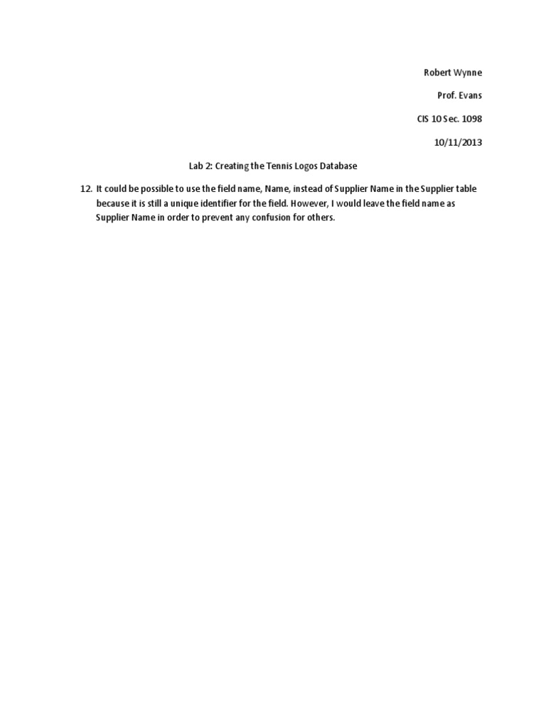 CIS 10 Access Weekly #1-2 Q&A | PDF