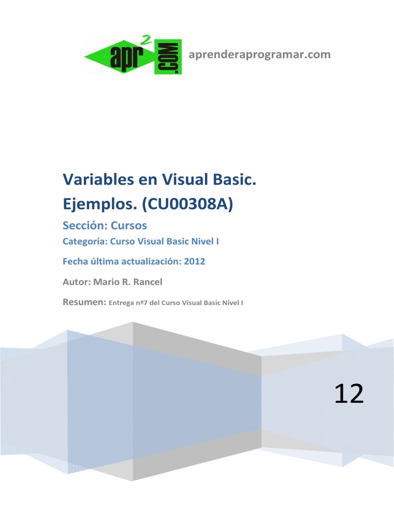 Cu00308a Tipos Variables Visual Basic Ejemplos Integer Double String Variant Pdf Básico 