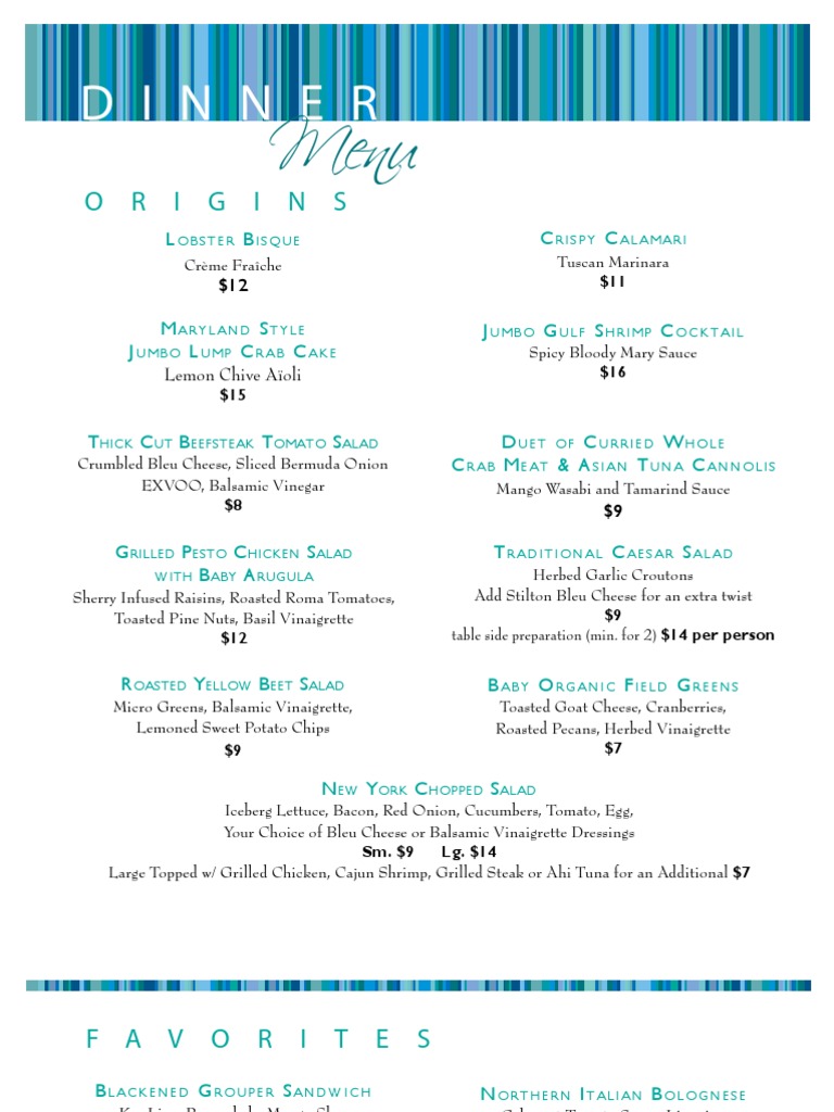 Colony Hotel Dinner Menu Highlights | PDF | Foods