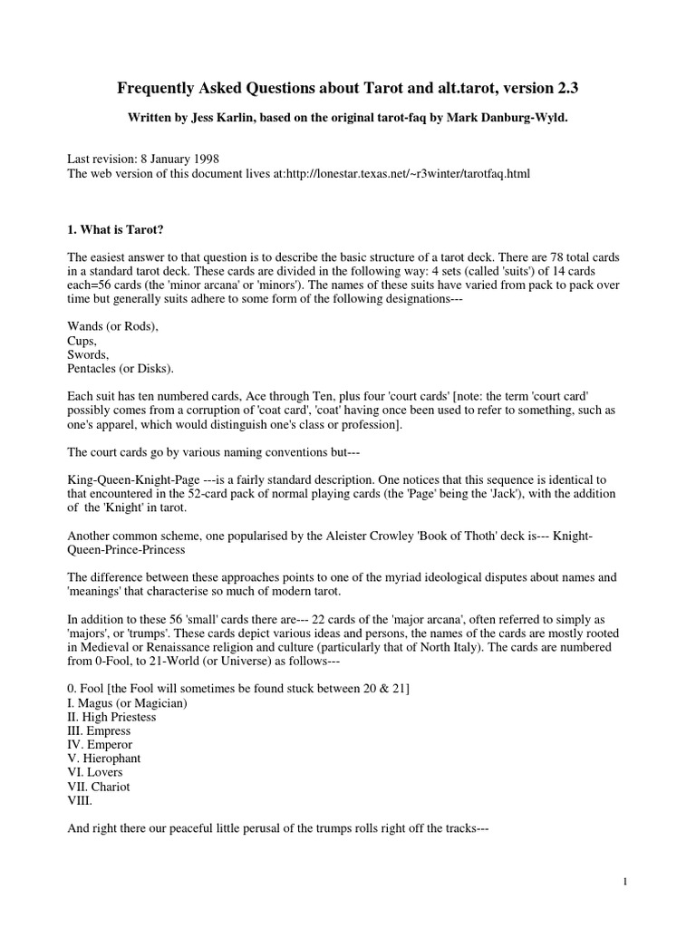 A Brief Introduction To Tarot Cards | PDF | Tarot | Playing Cards