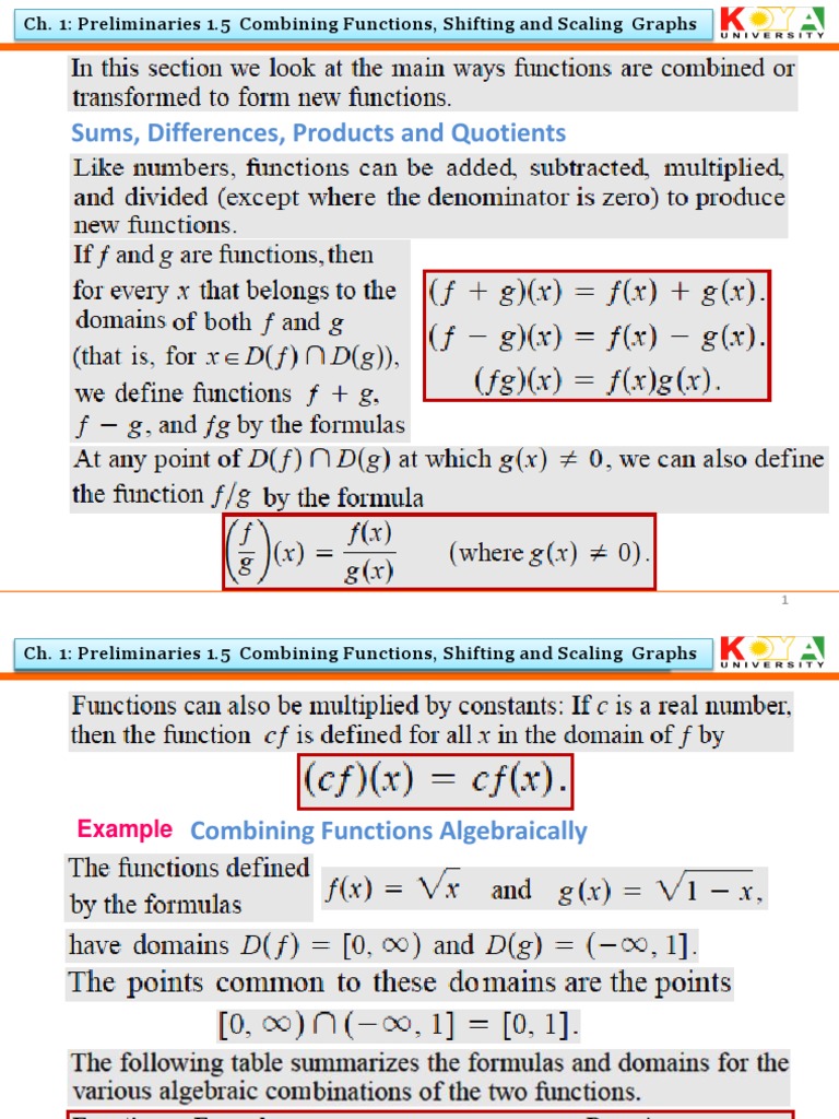 1.5 Combining Functions and Shifting Graphs | PDF | Function ...