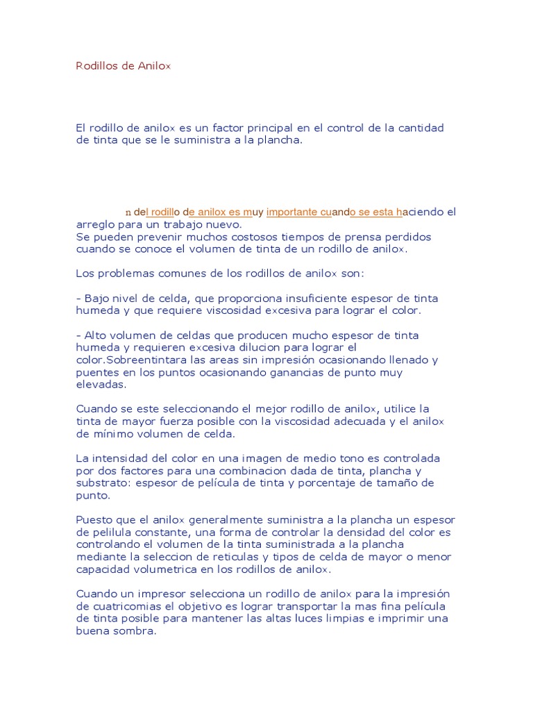 Guía de Rodillos Anilox en Flexografía | PDF | Grabado | Tinta