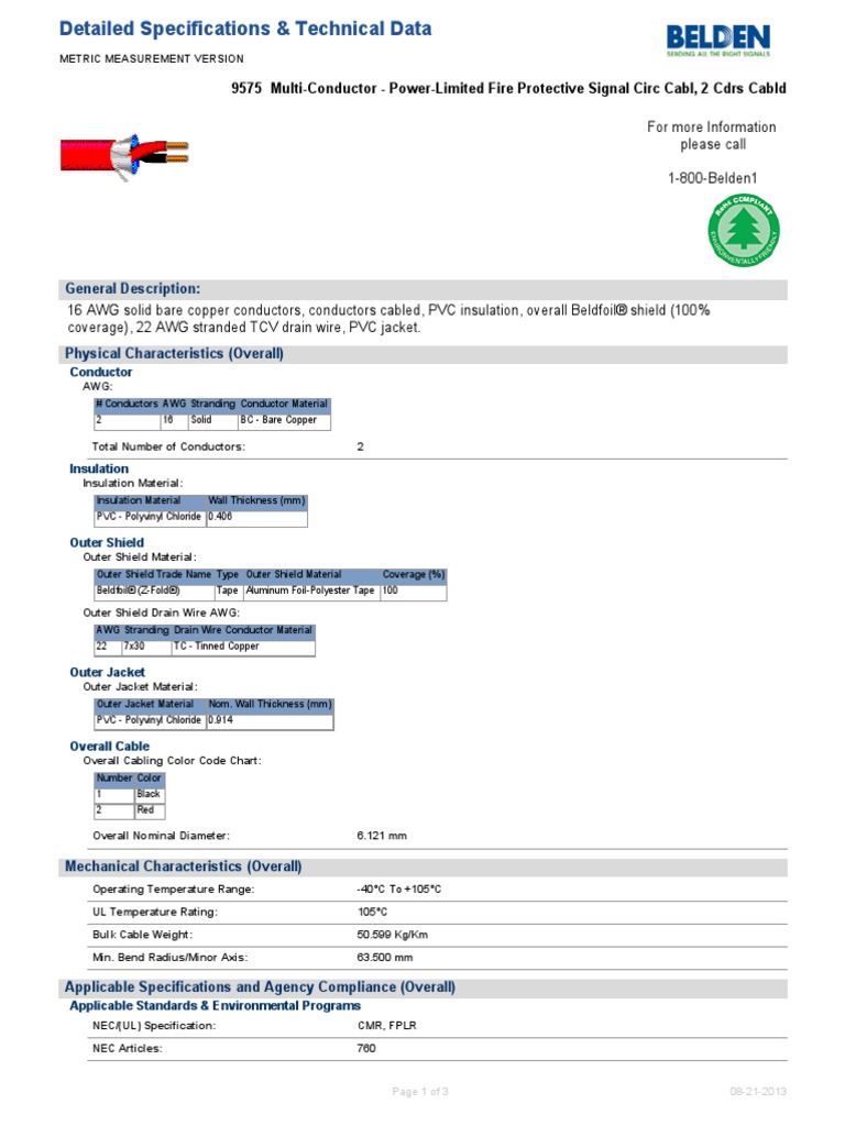 Belden 9575 - Cable Aplicaciones Contraincendio | PDF | Cable ...