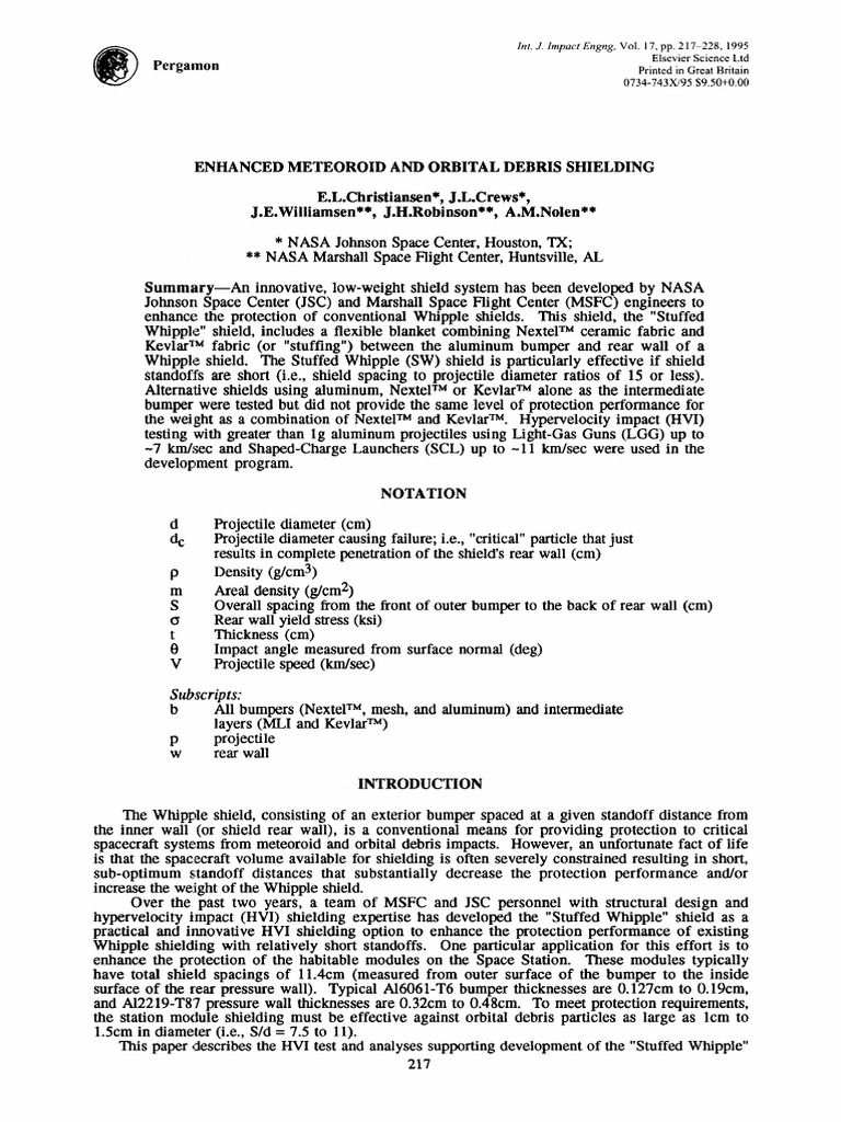 Enhanced Stuffed Whipple Shield Design | PDF | Space Debris | Momentum