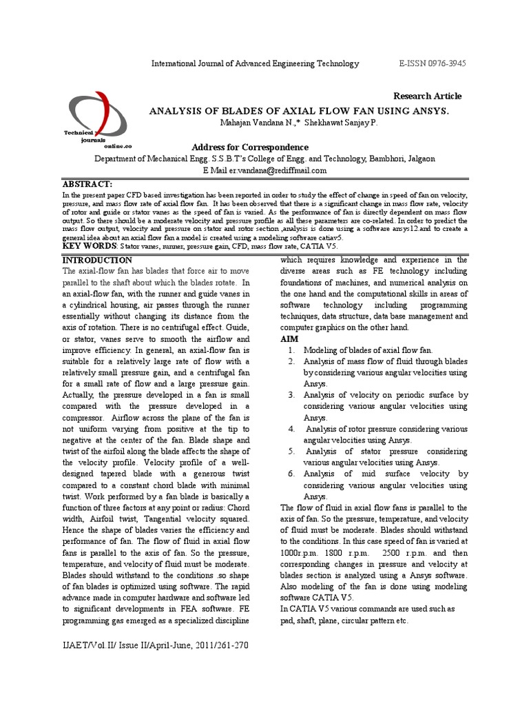 Analysis of Axial Flow Fan Using Ansys | PDF | Turbine | Mechanical Fan