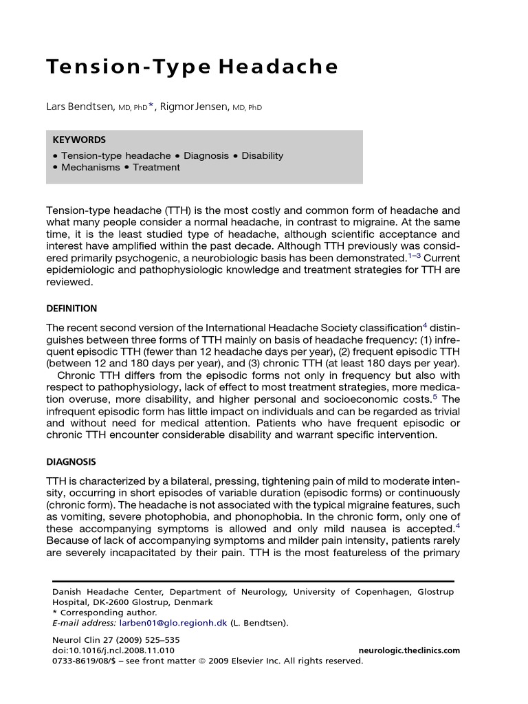 Understanding Tension-Type Headache: Epidemiology, Pathophysiology ...