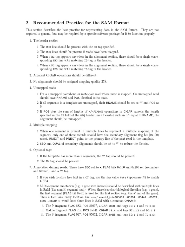 2 Recommended Practice For The SAM Format | PDF | Computer Data | Computing