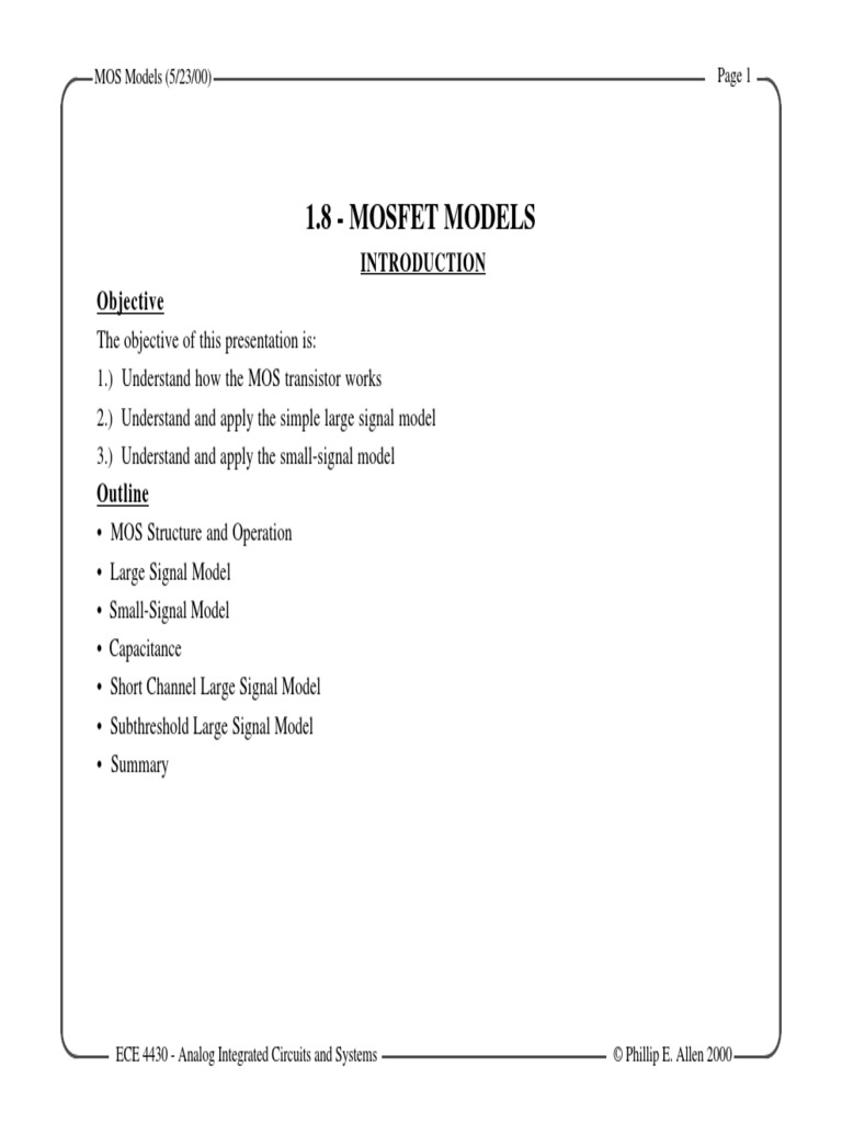 Mos Models | PDF | Mosfet | Field Effect Transistor