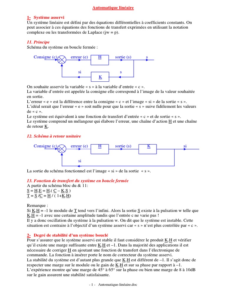 Automatique Lineaire | PDF | Sciences et mathématiques | Technologie et ...