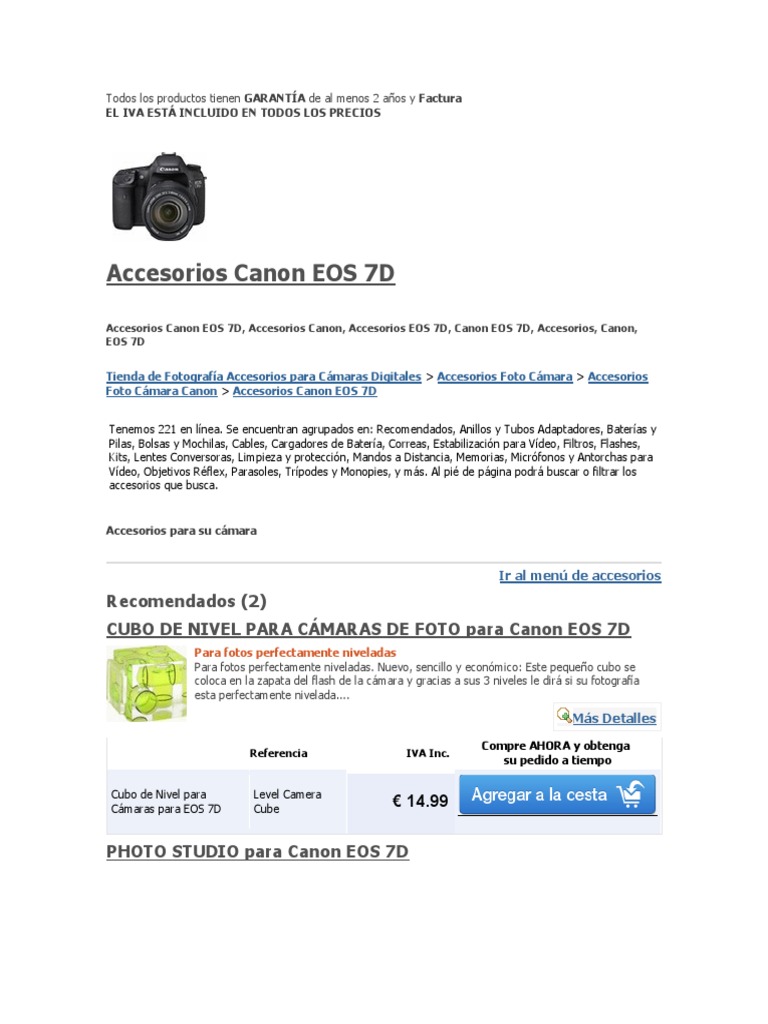 Todos Los Productos para CANON 7D | PDF | Canon Inc. | Ultravioleta
