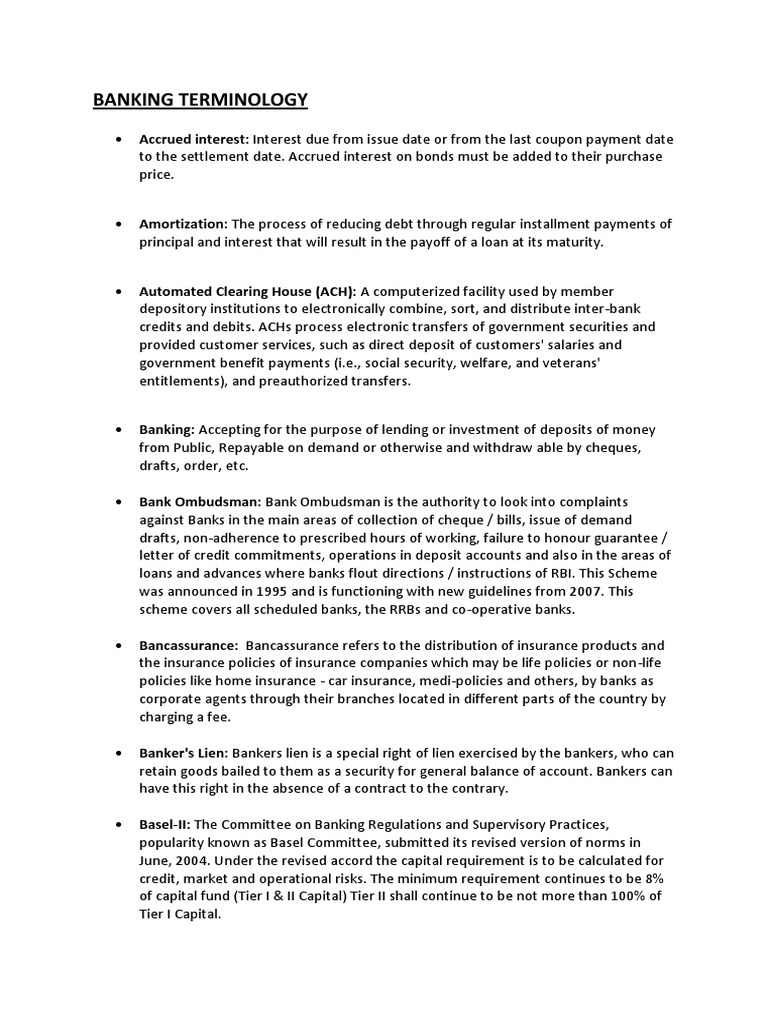 Banking Terminology Explained | PDF | Finance & Money Management