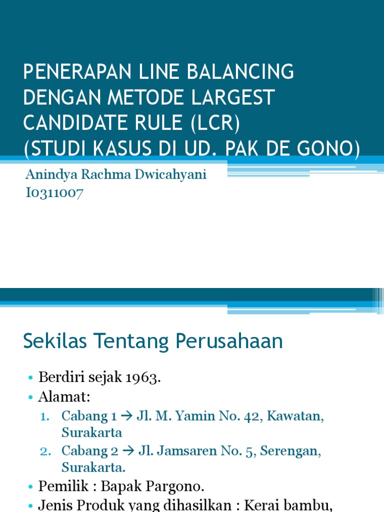 Presentasi (PPT) Penerapan Line Balancing Dengan Metode Largest Candidate Rule (LCR) | PDF ...