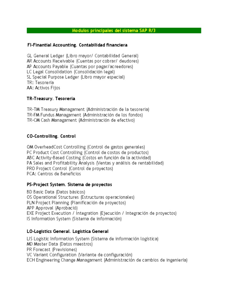 Modulos Principales Del Sistema SAP | PDF | Planificación de recursos ...