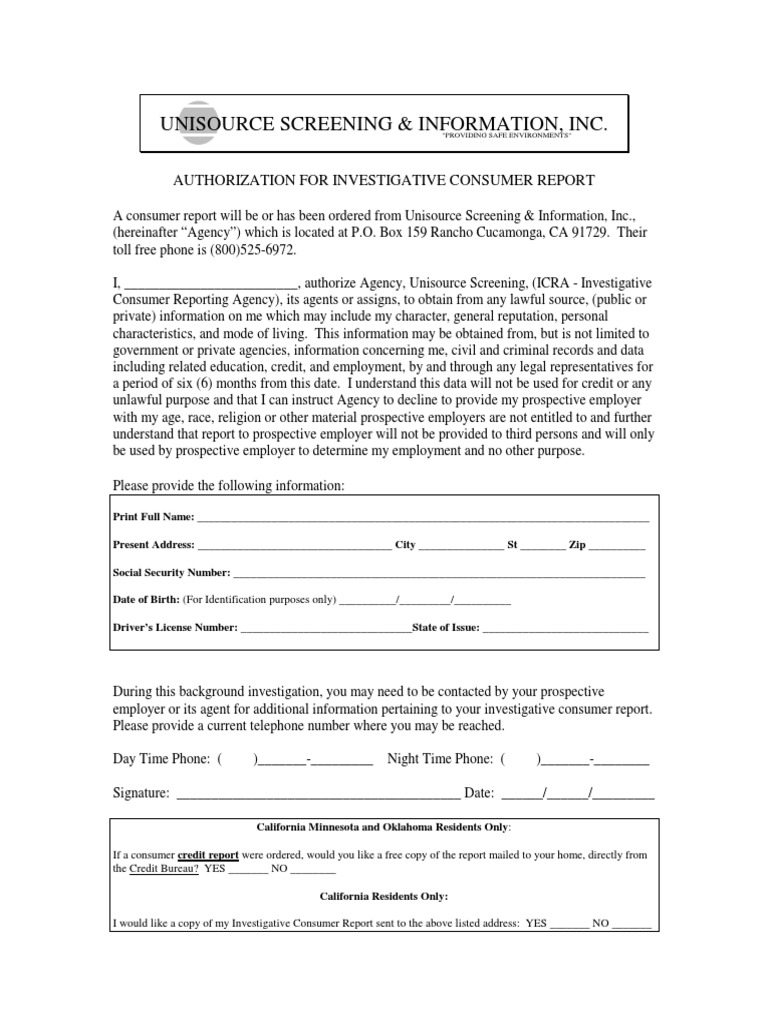 Authorization for Consumer Report | PDF