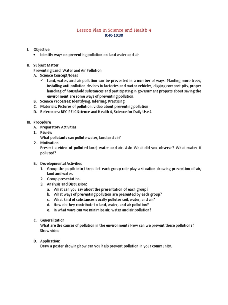 Pollution Prevention Lesson Plan | PDF | Pollution | Lesson Plan