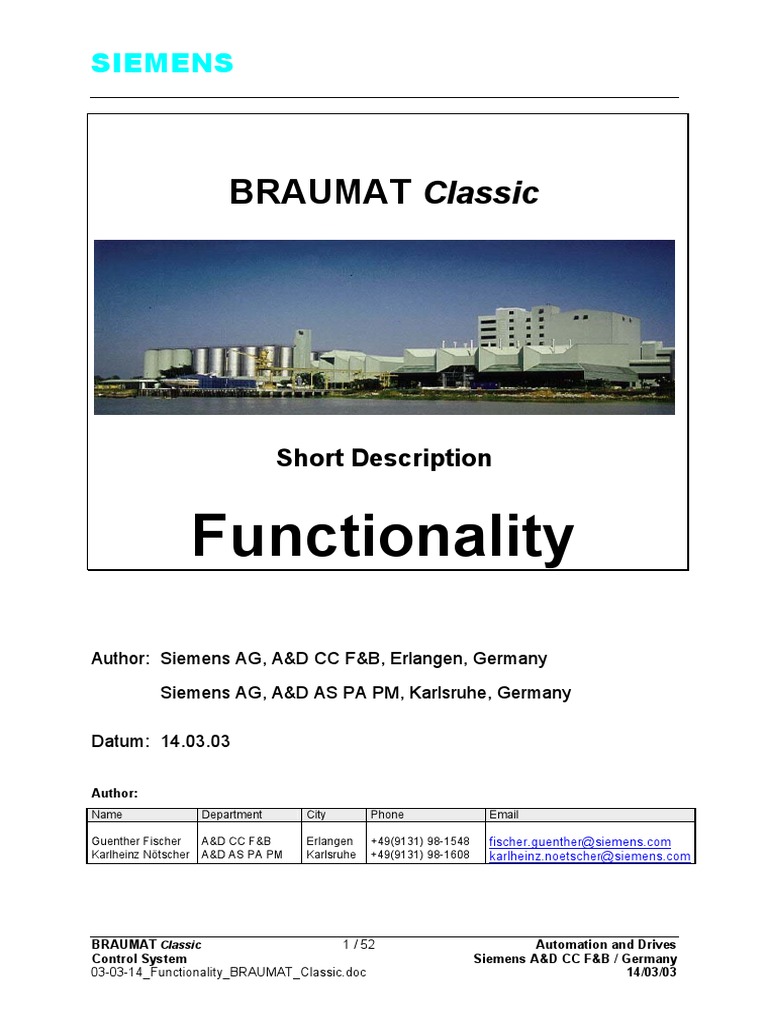 03-03-14 Functionality BRAUMAT Classic | PDF | Automation | Parameter (Computer Programming)