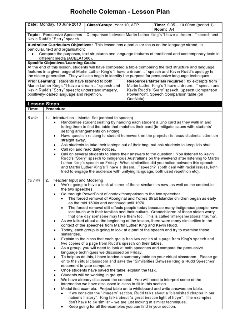 Comparing Persuasive Speeches: King & Rudd | PDF | Indigenous ...