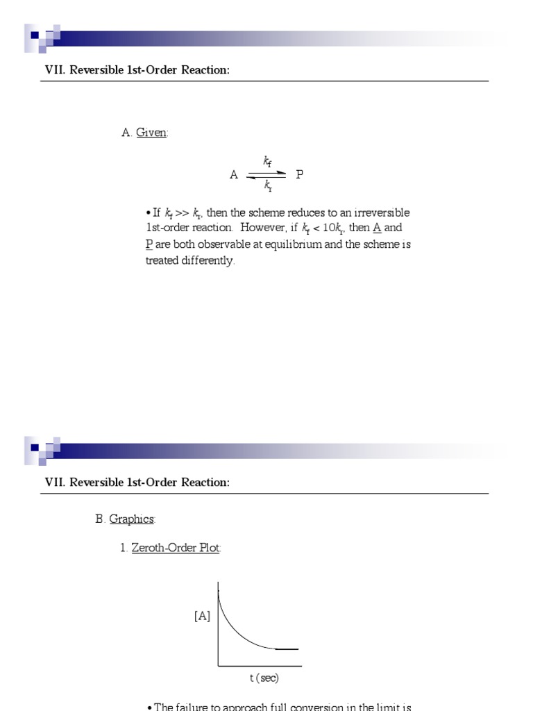 VII. Reversible 1st-Order Reaction:: A. Given | PDF