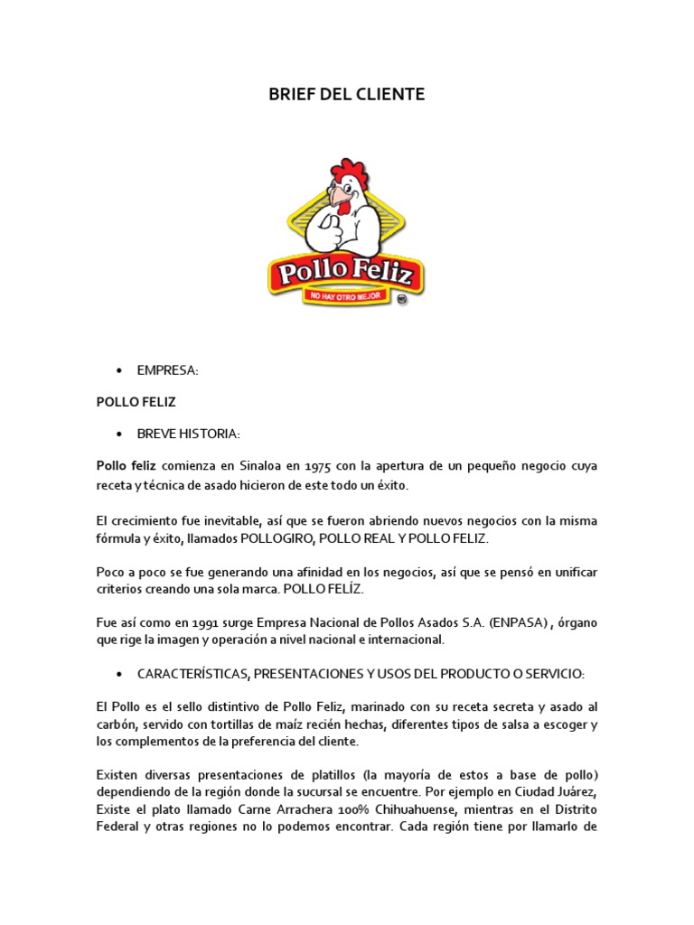 Brief Del Cliente (Pollo Feliz) | PDF | Producto (Negocio) | Mercado ...