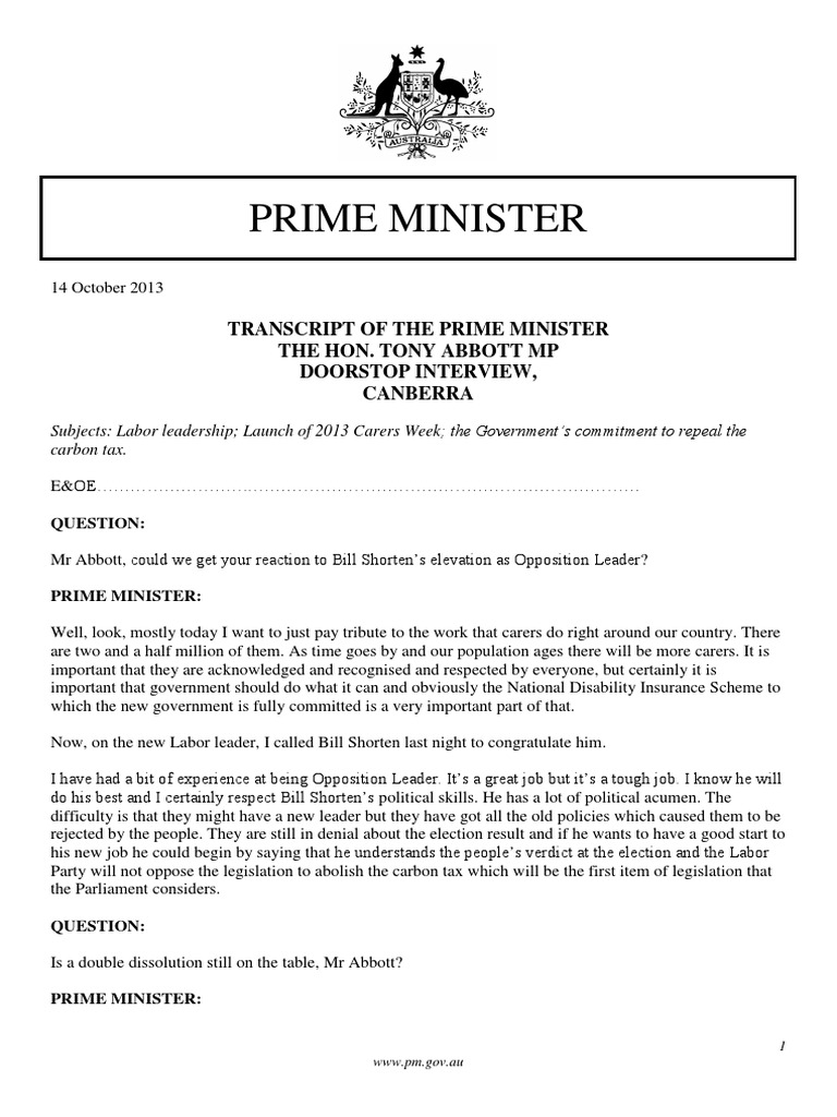 13-10-14 Doorstop Interview, Canberra | PDF