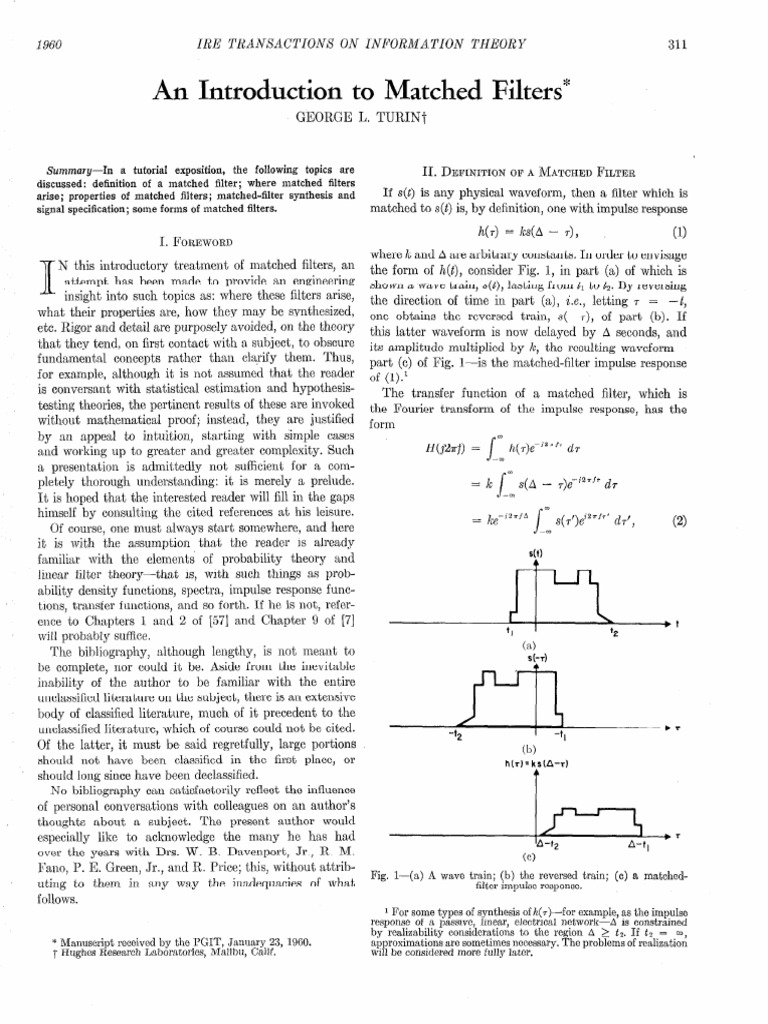 Introduction to Matched Filters | PDF | Filter (Signal Processing ...