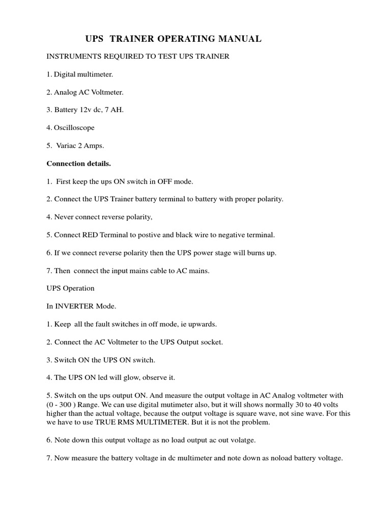 Ups Trainer Manual | PDF | Power Inverter | Voltage