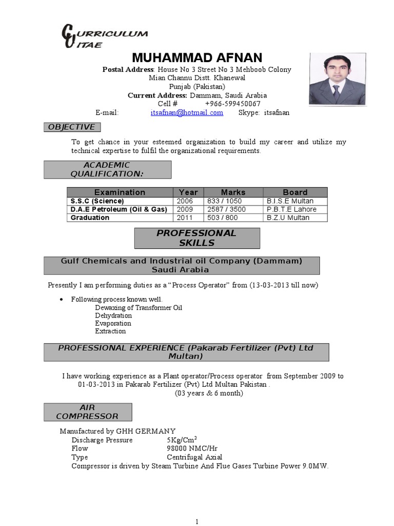 MR Afnan CV | PDF | Steam | Turbine