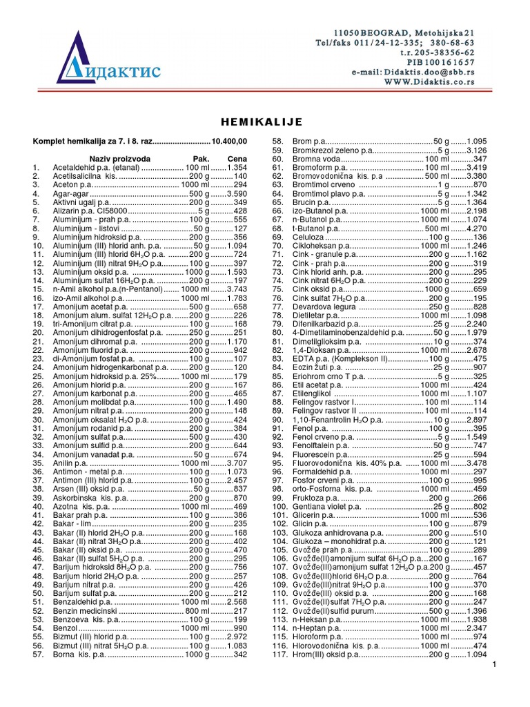 Hemikalije Cene | PDF
