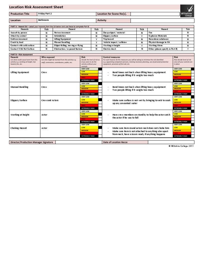 Loc Risk Assessment Sheet 11 | PDF | Prevention | Risk
