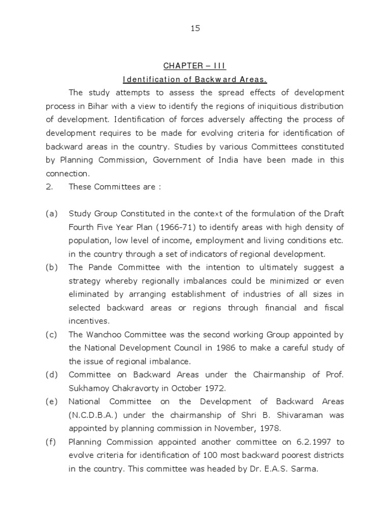 Chapter - Iii Identification of Backward Areas | PDF | Poverty ...