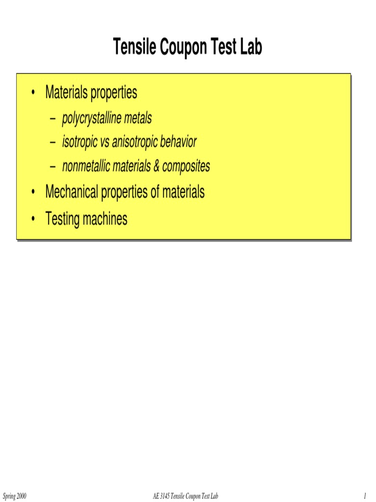 Tensile Coupon Test Lab: - Materials Properties | PDF