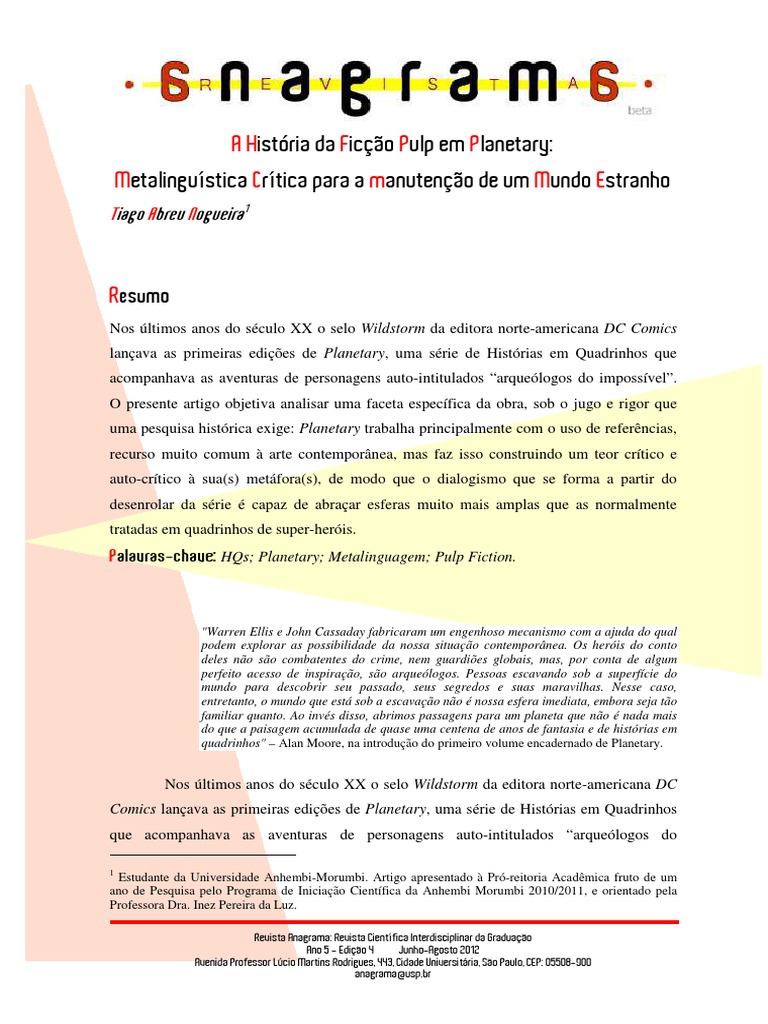 Revista Anagrama - Planetary Pulp | PDF | Quadrinhos | Science
