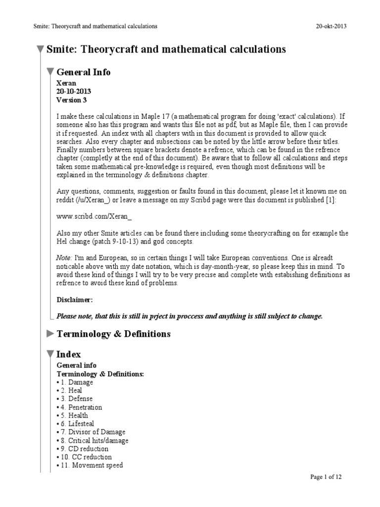 Smite: Theorycraft and Mathematical Calculations | PDF | Statistics ...