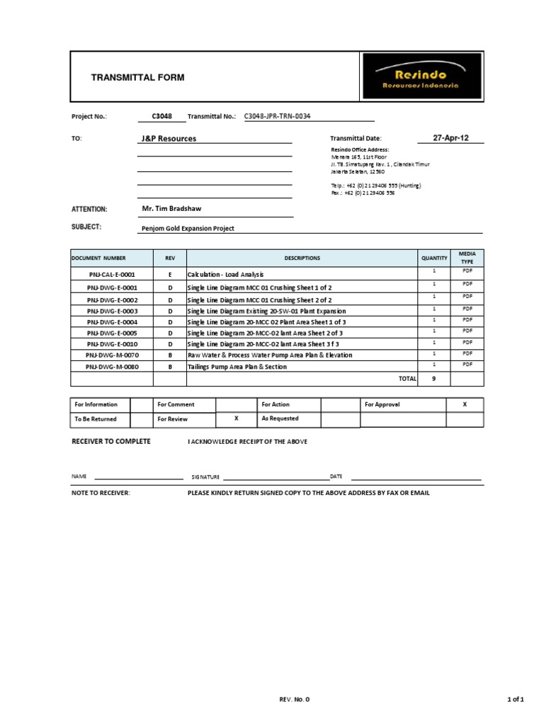 Penjom Gold Project Transmittal Form | PDF | Computers