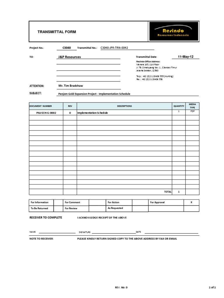 Transmittal Form: Project No.: Transmittal No. | PDF