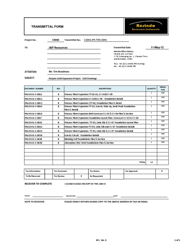 Process Plant Expansion Transmittal Form | PDF