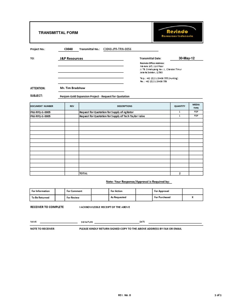 Transmittal Form: Project No.: Transmittal No. | PDF | Technology ...