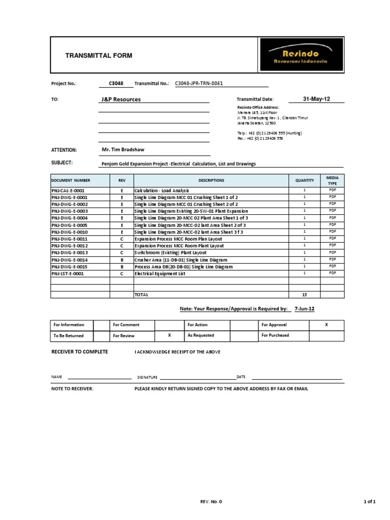 Electrical Project Transmittal Form | PDF